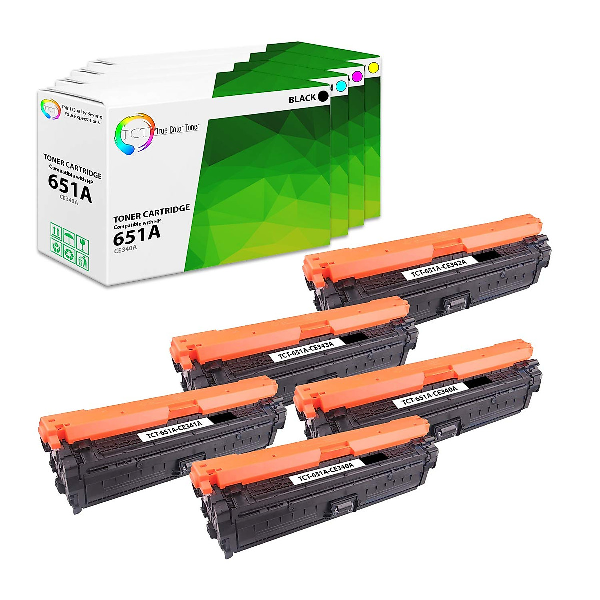 TCT 651A Toner Cartridge 5 Pack - Premium Compatible Replacement for HP 651A CE340A CE341A CE342A CE343A Works with HP Color Laserjet Enterprise 700 MFP M775dn M775f M775z Printers (B, C, M, Y)