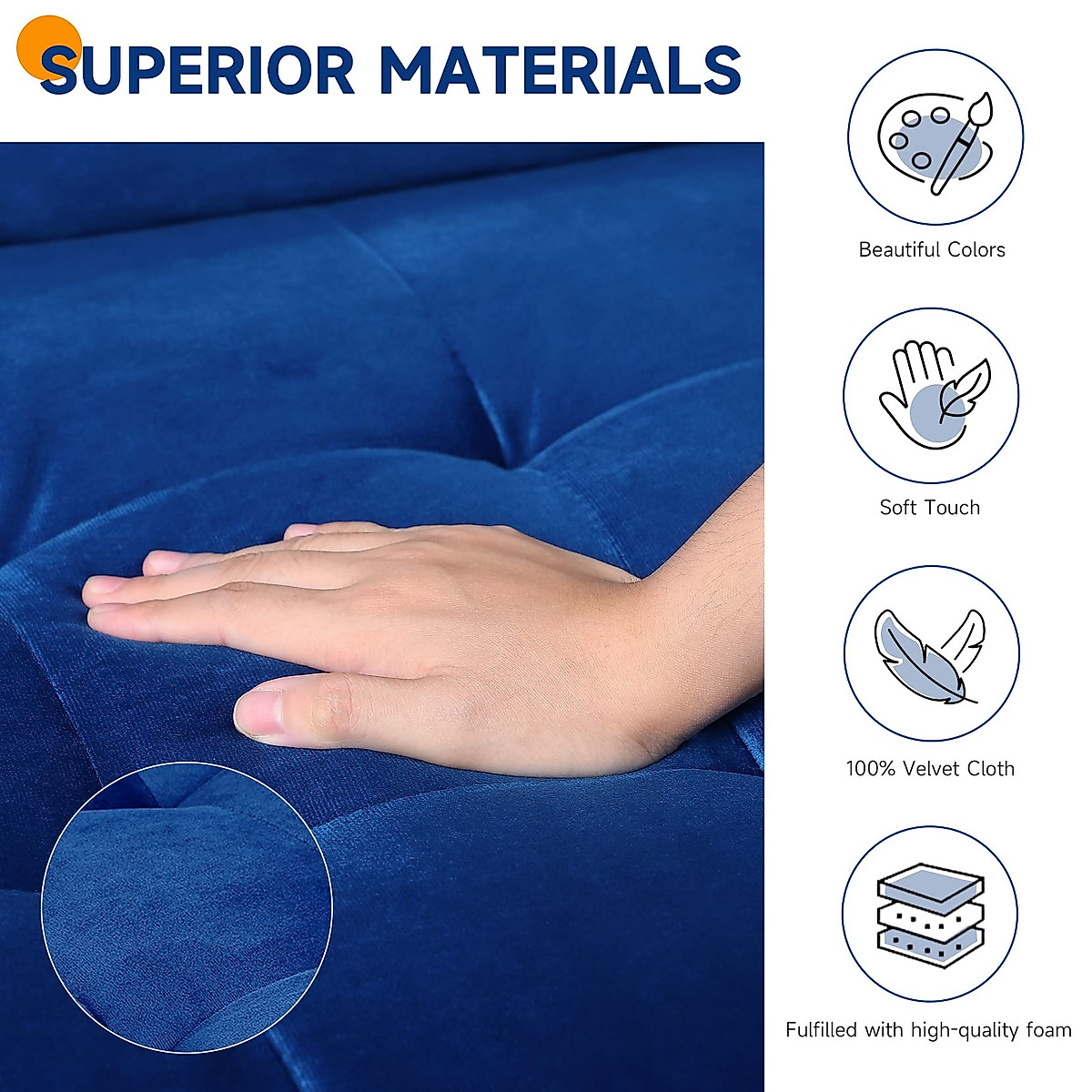 Vesgantti Blue Velvet Couch 70 inch, 3 Seater Loveseat Sofa, Mid Century Modern Couches for Living Room, Upholstered Velvet Sofa with 2 Pillows, Button Tufted Sofa for Bedroom, Home Office, Apartment