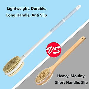 Arswin Shower Brush with Soft and Stiff Bristles,Back Scrubber 20.5" Extra Long Anti-Slip Handle Dual-Sided Bath Brush Body Exfoliator for Wet or Dry Brushing