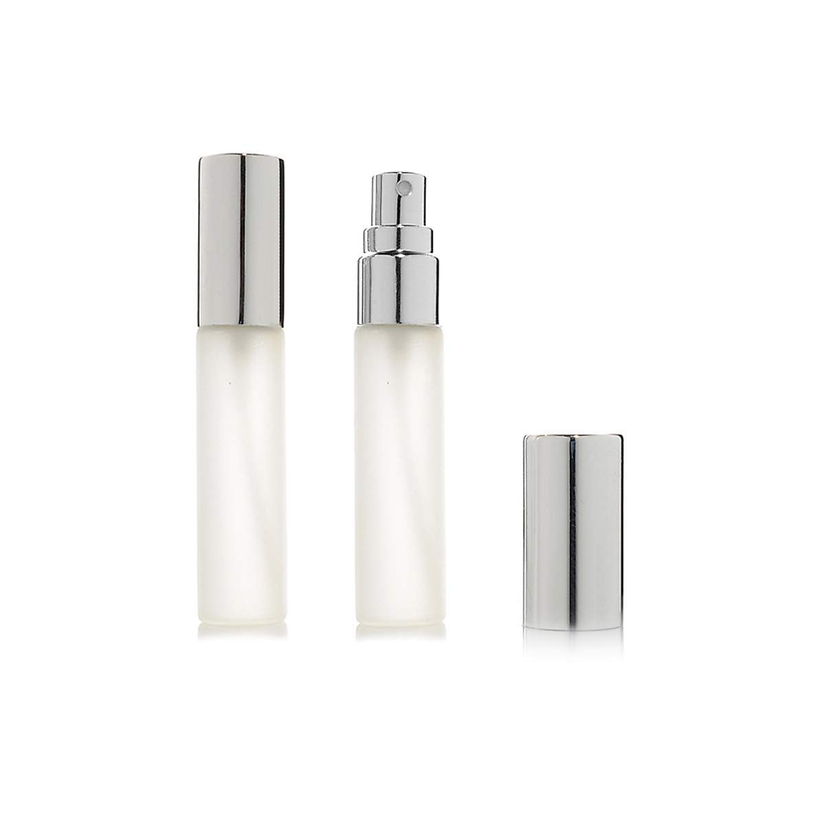Enslz 6 pcs Frosted Fine Mist 10ml1/3oz Atomizer Glass Bottle Vial Spray Refillable Fragrance Perfume Empty Scent Bottle 2 pcs 3ML Free Pipette (10ml, Silver)
