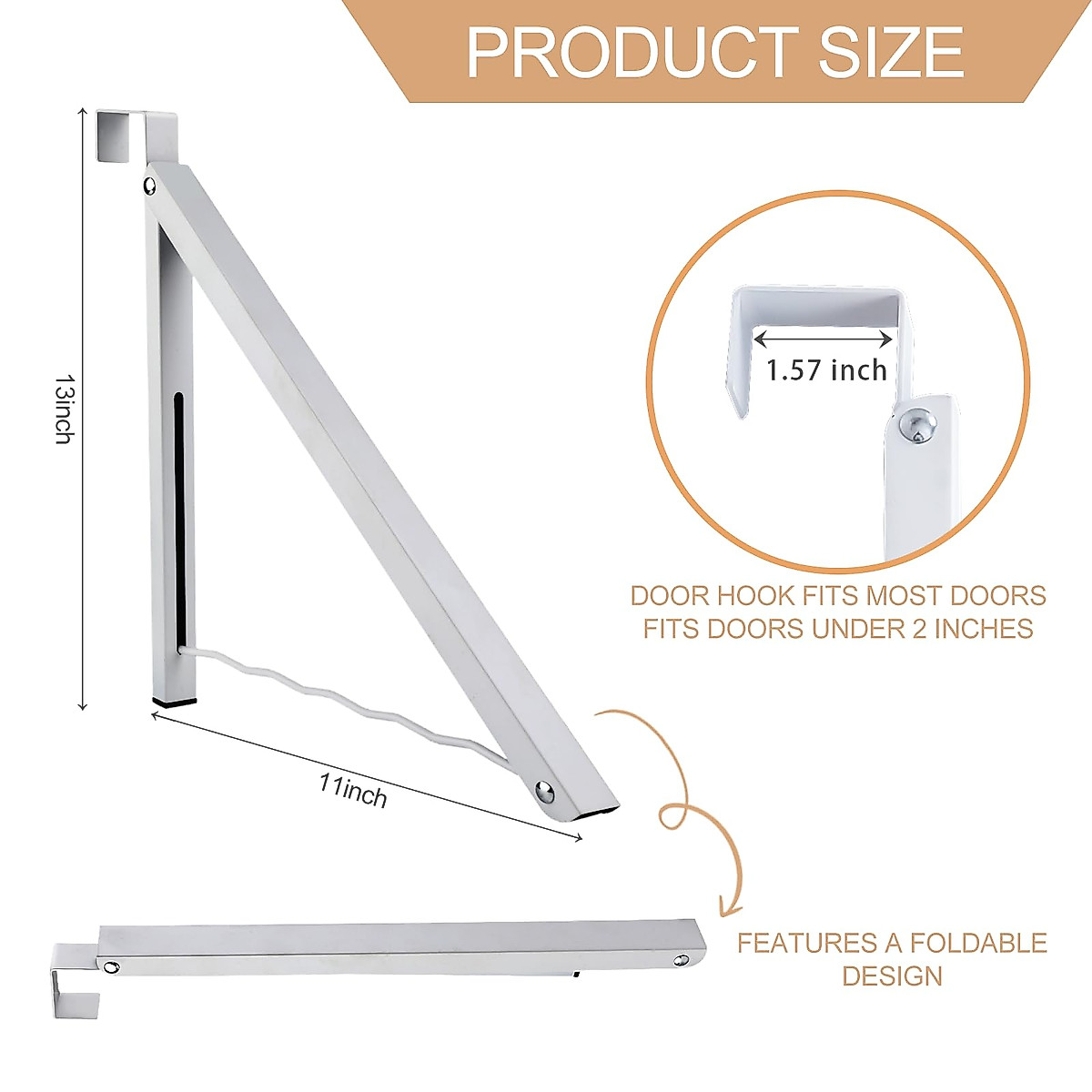 Generic 2 Pcs White Over The Door Hanger Organizer Drying Rack Collapsible Retractable Clothes Drying Rack Space Saver for Hanging Clothes Towels Bathrooms, Carbon Steel Material, RMhook01