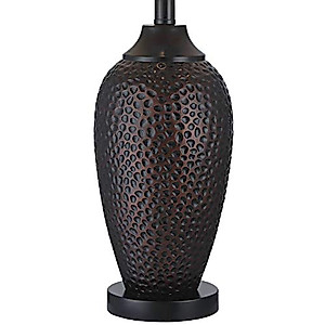 Franklin Iron Works Kaly Rustic Traditional Table Lamps 25" High Set of 2 with USB Charging Port Hammered Oil Rubbed Bronze Faux Leather Drum Shade for Living Room Desk Bedroom House Bedside