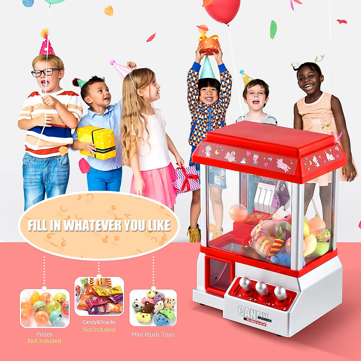 VISATOR Claw Machine for Kids Toy Mini Claw Machine Candy Grabber Prize Dispenser Vending Machine Arcade Game Machines for Home Party Christmas Birthday Gifts Cool Girl Toys