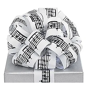 Black Musical Notes White Ribbon 20 Yards 1.5" Wired Bow Craft Decor Music Gift