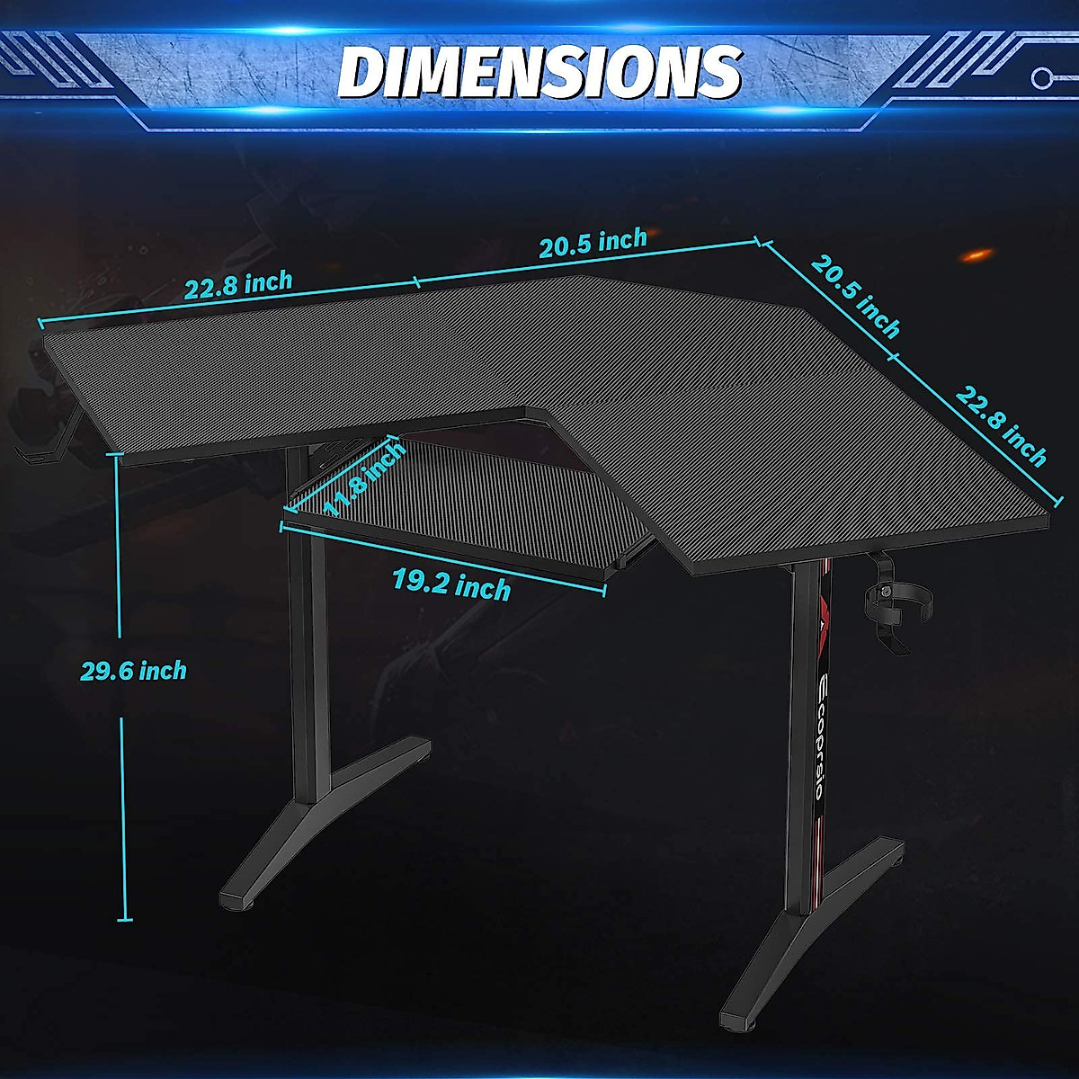Ecoprsio L Shaped Gaming Desk Corner Gaming Desk, Gaming Computer Desk with Keyboard Tray, Large PC Gaming Desk Gamer Desk Workstation, Computer Gaming Desk Table with Cup Holder and Headphone, Black