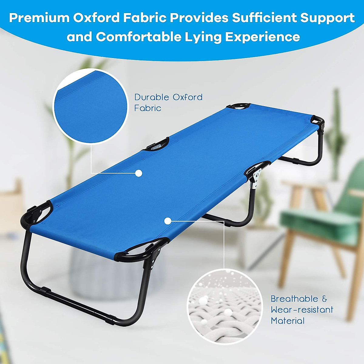 GYMAX Camping Cot, 330 LBS Folding Cot for Sleeping, Easy Set Up Cot Bed for Adults, Indoor &Outdoor Travel Adventure Picnic Hiking Cot for Patio Yard Home Office (Blue)