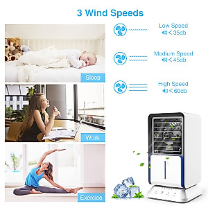 Lafhome Portable Air Conditioner, Mini Oscillating Air Conditioner Personal Small Air Cooler Evaporative Cooler Desk Fan with Timer Function and LED Night Light for Home Office Bedroom Indoor Use