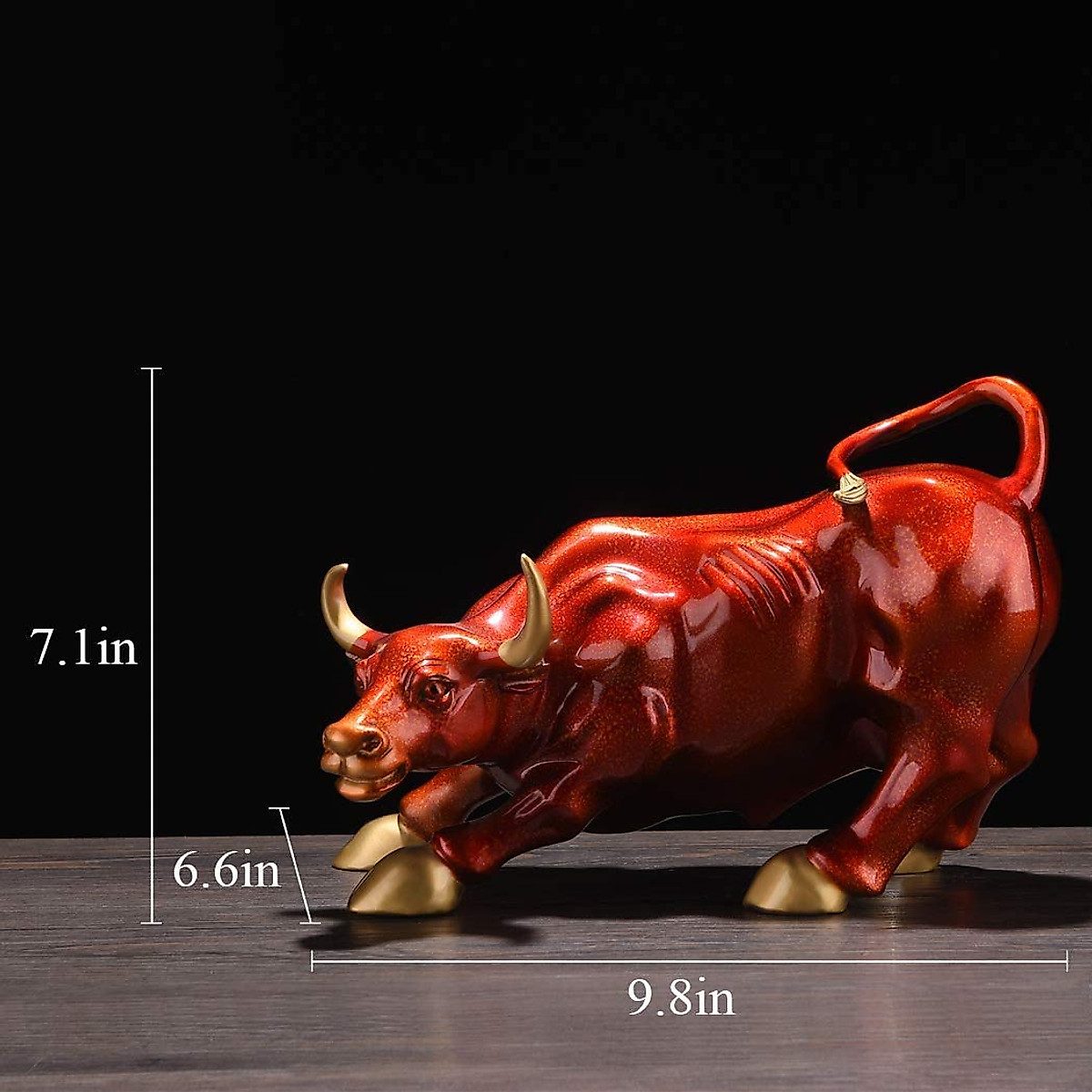 Handmade Copper Red Wall Street Bull Statue Chinese Fengshui Wealth Figurine 7'' High Home Office Shop Decoration Gift TQZDBS26