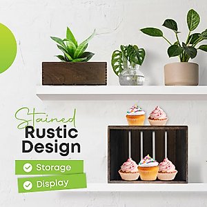 FANDOS Large Wooden Crates For Display -16x12x6in- Wall Mount Stackable Rustic Wooden Crate Boxes, Farmhouse Wooden Crates for Storage, Decorative Wooden Milk Crates for Decor /Artificial Crafts