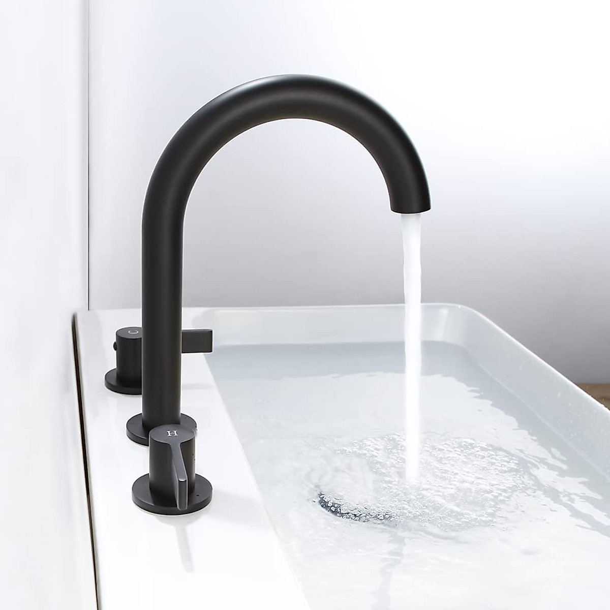POP SANITARYWARE Matte Black Bathroom Faucet 8 Inches Widespread Bathroom Faucet 3 Hole Bathroom Faucet 2 Handle Bathroom Sink Faucet Brass with Supply Hoses