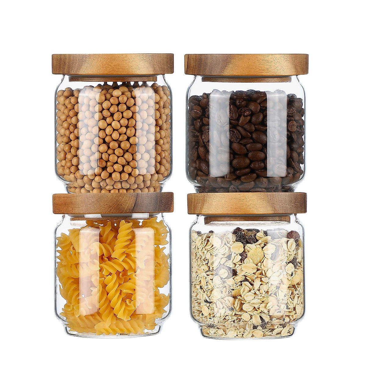 Homtop Glass Storage Containers Set of 4, 15 FL OZ High Borosilicate Glass Jars Kitchen Food Canisters with Acacia Wood Lids for Coffee Beans/Sugar/Tea/Nuts