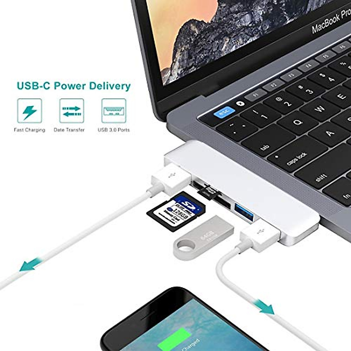PANUSBGHUB 5 in 1 Multi-Function Aluminium Alloy 5Gbps Transfer Rate USB-C/Type-C HUB Adapter with 3 USB 3.0 Ports & SD Card Slot & TF Card Slot for MacBook 2015/2016 / 2017(Grey)