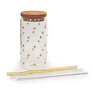 Glass Cups with Bamboo Lids and Straws - Drinking Glasses with Glass Straw, Glass Tumbler with Straw and Lid, Glass Coffee Mugs with Lids, Cute Glass Cups with Lids and Straws, Glass Coffee Cup (4)