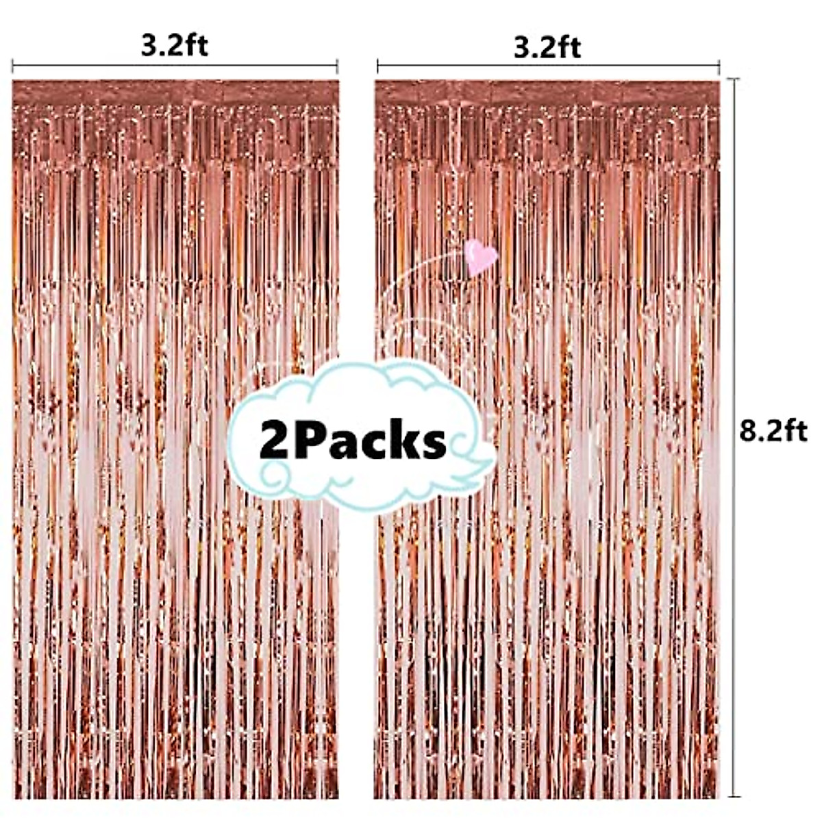 2 Pcs 3.2ft x 8.2ft Shiny Rose Gold Metallic Tinsel Foil Fringe Curtains Photo Booth Backdrop for Birthday Wedding Holiday Celebration Bachelorette Party Decorations (Rose Gold)