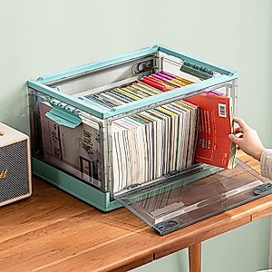 Taofwter 26L Collapsible Storage Bins with Lids for organizing, Stackable Clear Latch Storage Box with Handle, Folding Plastic Containers for Clothes, Toy, Books