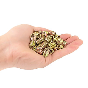 PGMJ 80 Pcs M6 Wood Nut Inserts - Metal Headless Hex Socket Drive Threaded Inserts Screws Assortment, Metric Bolt Fastener Connector for Wood Working Tools and Accessories (M6x15mm-H)