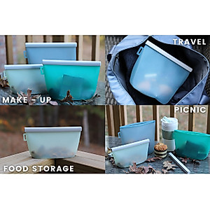 Silipak Reusable Silicone Food Storage Bags, 3 pack, Multi Use Leakproof Meal Prep Containers & Freezer Bags | Makeup Bag & Travel Containers | BPA Free, Dishwasher and Microwave Safe