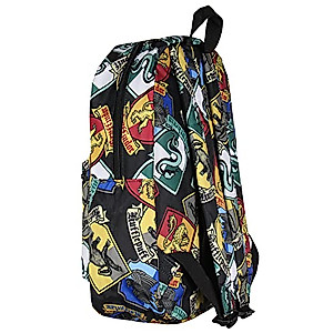 Bioworld Harry Potter Backpack Hogwarts Houses Crest All Over Print Laptop Travel Backpack
