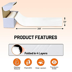 54''×300' Disposable Plastic Tablecloths Roll, White Plastic Table Cloths, Plastic Table Party Cover, Premium Decorative Rectangle Table Cover for Weddings, Banquets, Parties, Indoor & Outdoor.