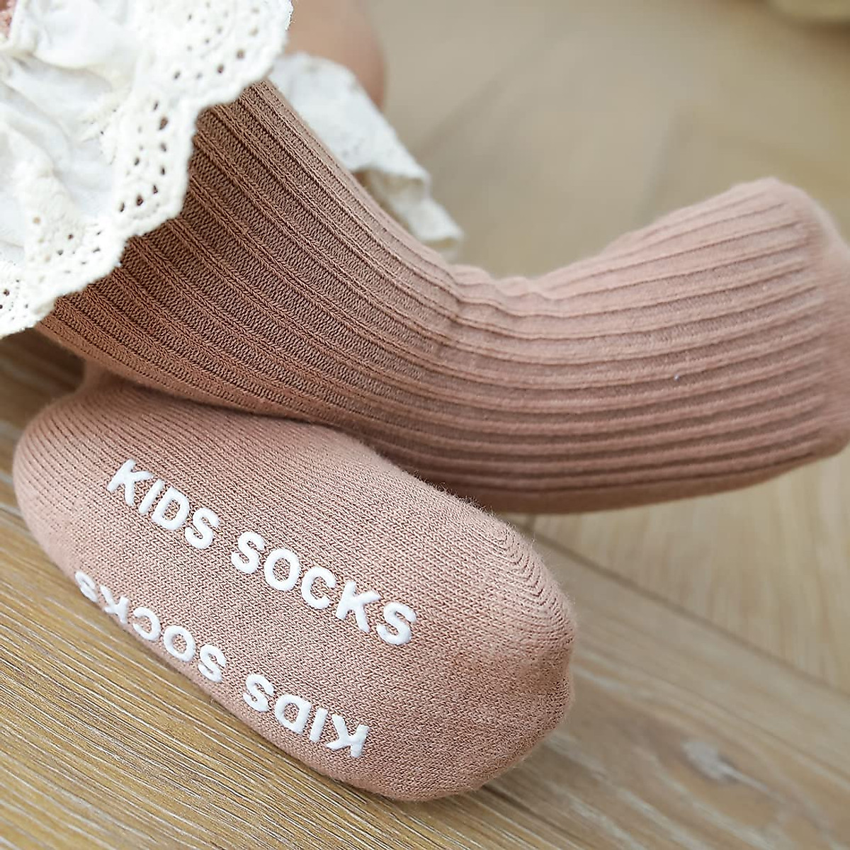 HOUSEYUAN Infant Frilly Baby Girls Knee High Socks White Newborn Thigh Lace Ruffle Long Socks Toddler Tights Stockings 4 Pairs 0-12 Months