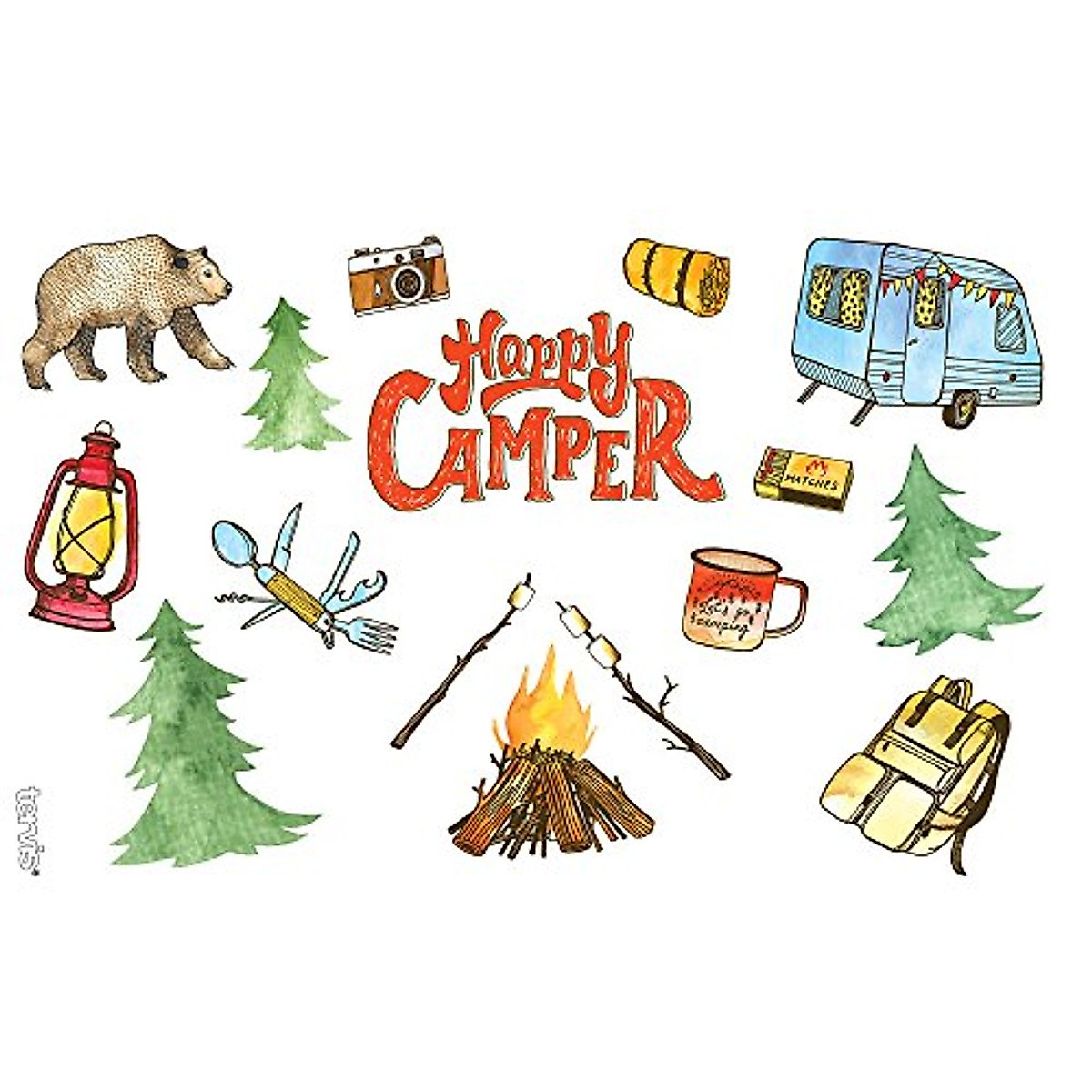 Tervis Happy Camper Tumbler with Wrap and Brown Lid 16oz, Clear