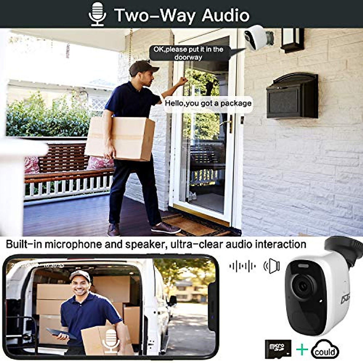 DCT Wireless WiFi Security Camera for Outdoor/Home Battery Powered, 2K Video/Color Night Vision/AI Motion Detection, Siren Alarm and Spotlight, 2-Way Audio, Waterproof, SD/Cloud