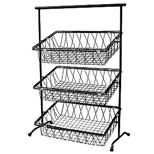 GET IR-952T-BK 22.75“X 11“ Metal 3-Tier Tilted Pane Food Display Stand, 31.25“ Tall, Black