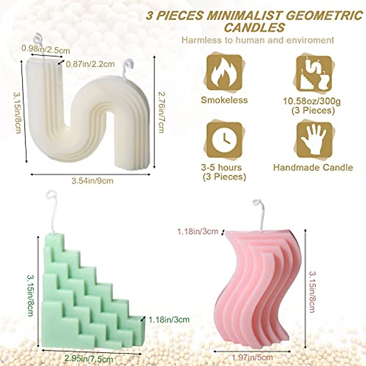 3 Pieces Twist Candle Aesthetic Candles Soy Wax Christmas Geometric Shaped Candle Art Trapezoid Triangle S Shape Candle