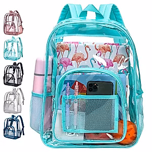 Clear Backpack, Heavy Duty PVC Transparent Bookbag, Waterproof See Through Backpacks for Women - Green