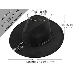 Pro Celia Wide Brim Fedora Hat for Men Women Big Rancher Felt Hat (US, Alpha, One Size, Belt-Black)