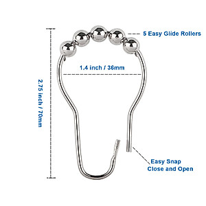 Ansxiy Shower Curtain Hooks Rings, Rustproof Metal Shower Curtain Rings for Bathroom Shower Rods Curtains - Set of 12, Nickel