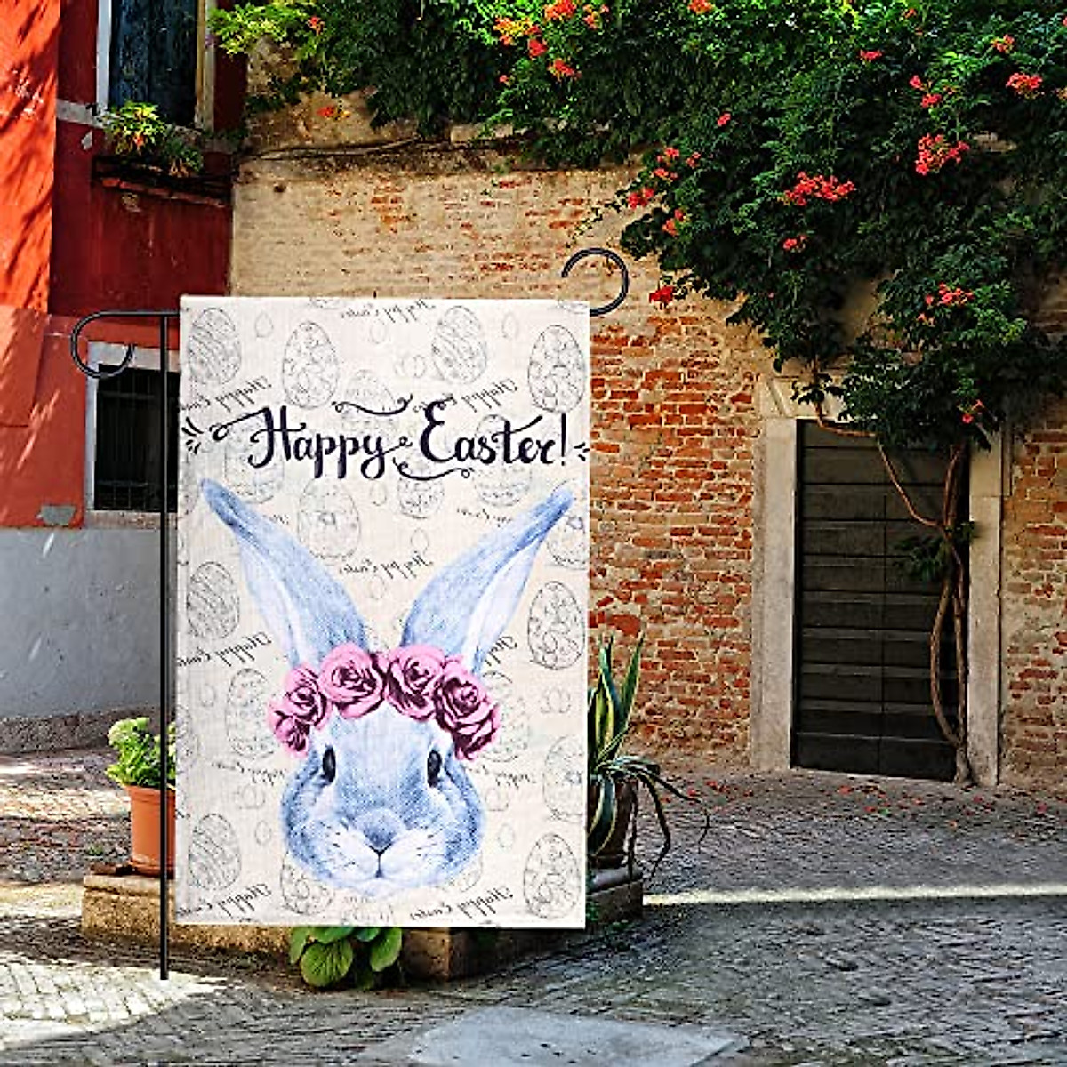 Spring Bunny Garden Flag 12x18 Inch Double Sided for Outside,Spring Yard Flag with Easter Eggs Rabbits,Easter House Flag for Holiday Yard Outdoor Easter Decoration