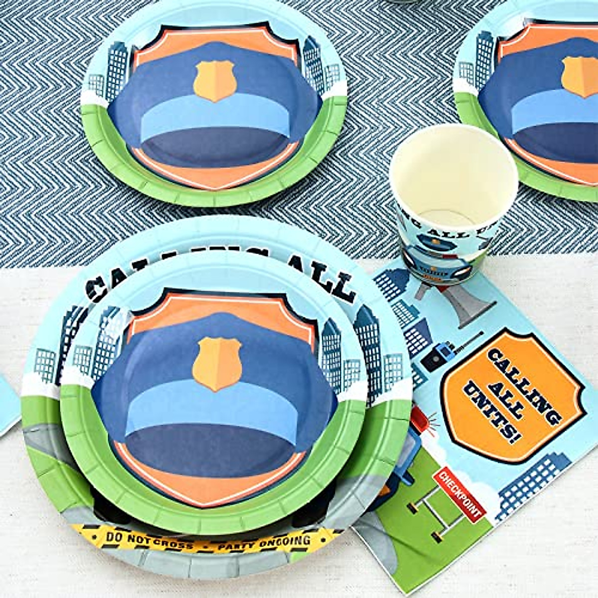 Police Birthday Party Supplies - (Serves 24) - Police Car Dinner Plates, Dessert Plates, Cups, Napkins. Swat decorations for Kids, Boys, Girls and More. Cops and Robbers Party Supply.