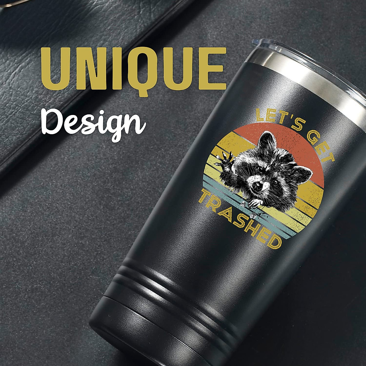 Raccoon Gifts for Men and Women, Insulated 20 oz Stainless Steel Travel Tumbler with Straw, Brush, Lid, and Gifts Box, LET'S GET TRASHED