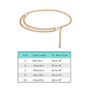 FAN&LOUIS Gold Waist Chain Belt for Women Dresses Jeans Plus Size Cute Ladies Metal Gold Plated Body Chain Belt Link Dangling Cinturones De Mujer Para Vestidos L XL 2XL