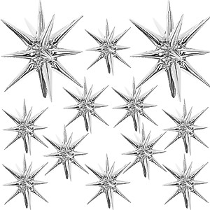 12 PCS Star Balloons Foil Star Balloons Large Silver Explosion Star Aluminum Foil Balloons for Birthday Wedding Baby Shower Bachelorette Party Disco Party Decorations Supplies