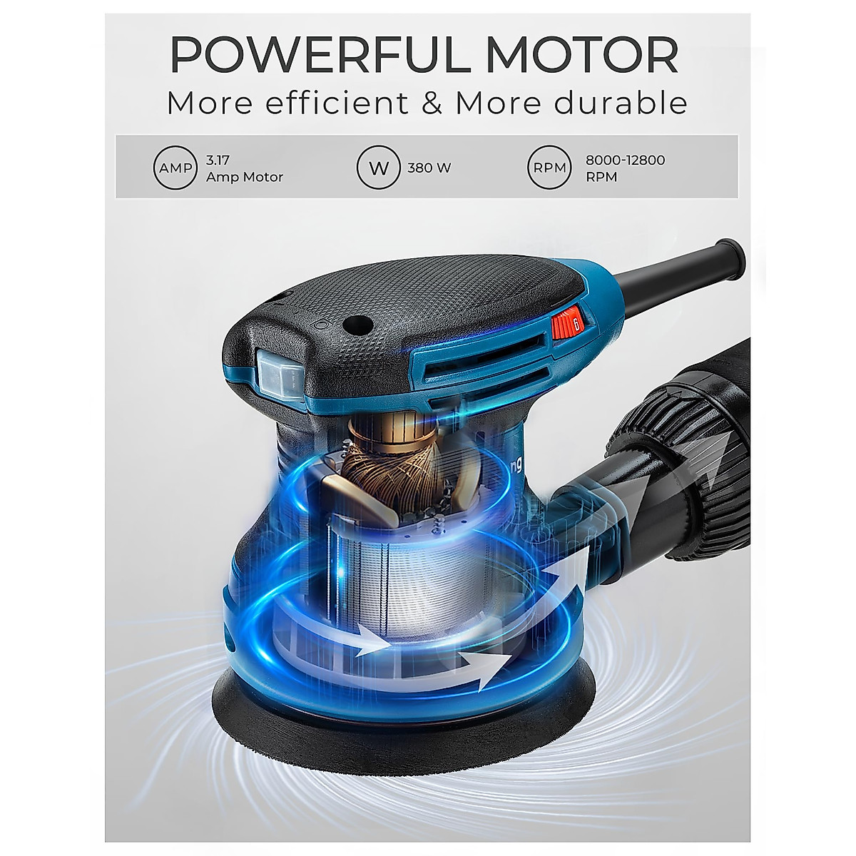 Dong Cheng 5-Inch Random Orbital Sander 380W 12800OPM Electric Palm Sander, 6 Variable Speeds, with 20pcs Sandpaper & Detachable Dust Bag, Power Sander for Woodworking, Sanding & Polishing