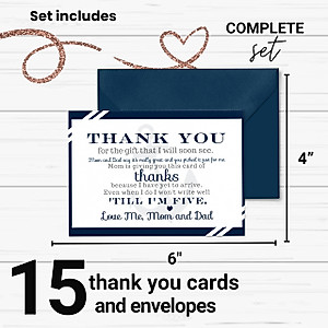 Paper Clever Party Nautical Baby Shower Thank You Cards with Envelopes Blank Notes Prefilled with Message Boys Personalize for Registry Gifts Anchor Notecard Set Blue 4x6 Stationery, 15 Pack