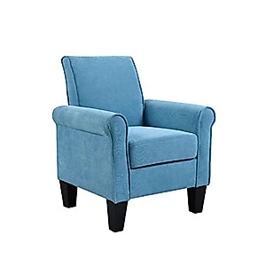 AnwickNomo Linen Fabric Upholstered Reclining Chair, Lounge Arm Chair, Comfy Single Sofa Chair for Reading, Living Room, Bedroom, Office，Waiting Room (Light Blue)