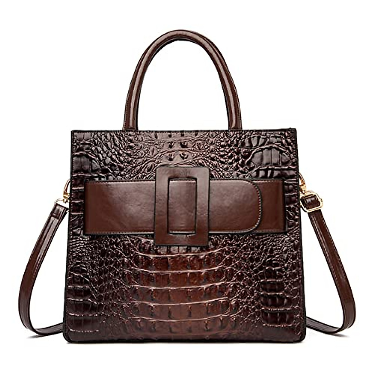 GJGJTER Vintage Top-handle Handbags Purse Satchel for Women PU Crocodile Pattern Tote Commuter Bag Crossbody Shoulder Bag-Coffee