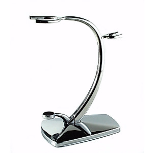 Luxury Premium Quality Set of Chrome Shaving Stand with Shaving Bowl - Compatible with MOST Manual Razors and Brushes