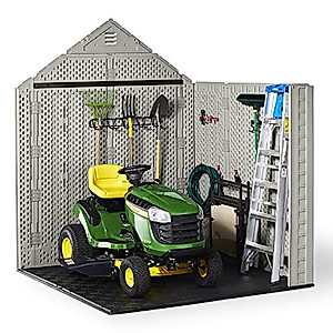 Rubbermaid 7 x 7 Feet Weather Resistant Resin Outdoor Storage Shed + 34 Inch Garden Tool & Sports Storage Rack for Sheds