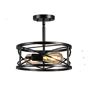 ZTGJMN 2-Light Semi Flush Mount Ceiling Light, 12-inch Industrial Modern Farmhouse Lighting Fixture with Metal Cage, Black Retro Ceiling Lampfor Hallway, Bedroom, Kitchen, Entrance