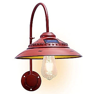 Goodeco Solar Barn Light - Waterproof Metal Solar Outdoor Lights with Clear Glass LED Edison Bulbs,No Wiring Required,House Warming Gifts, Perfect Wall Lights for Patio/Path/Porch (Red)