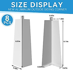 RMERVE 8 Pcs Aluminum Siding Corners Included Metal Nails 8 Inch Smooth Siding Aluminum Corner Trim Outside White Siding Corner Caps for Mobile Home House Exterior