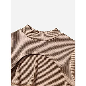 Floerns Girl's 2 Piece Outfit Letter Print Cami Bodycon Dress with Long Sleeve Top Camel 8-9Y