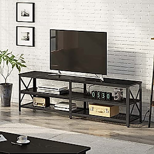 Rolanstar TV Stand with Led Lights & Power Outlets for 32/40/45/55/60/65/70 inch TVs, Entertainment Center with Open Storage, TV Table, 3-Tier Television Stands for Living Room, Black