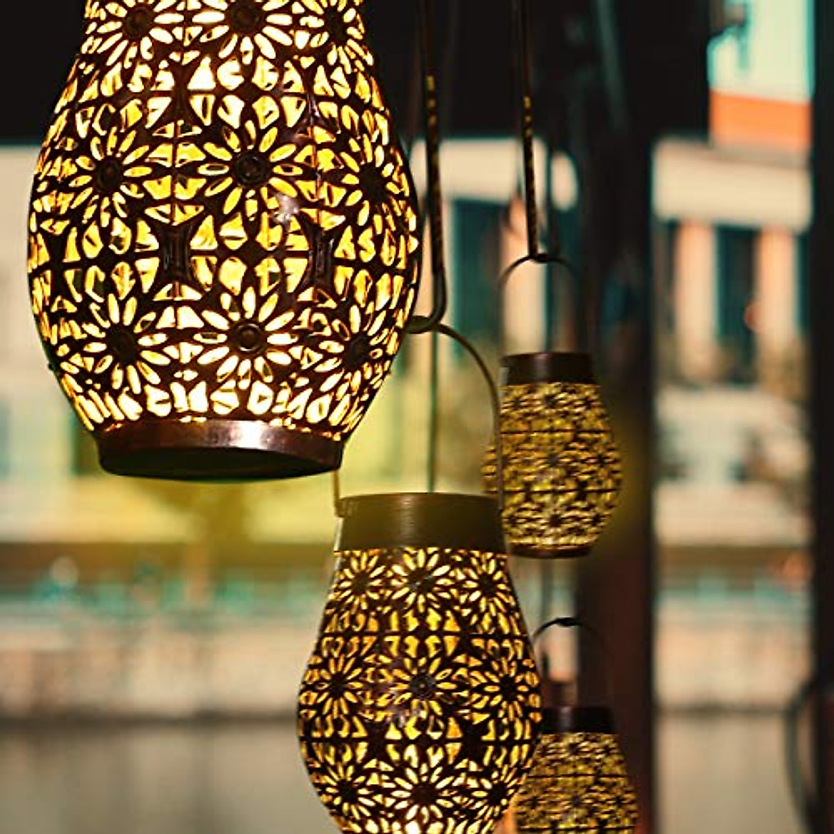 Shengming Daisy Design Super Big & Bright Lantern Hanging Garden Outdoor Solar Lights Metal Waterproof LED Table Lamp Decorative (Oval Shape) l