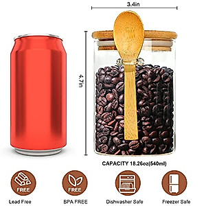 Nevfiro 4 Pack Airtight Glass Jars with Bamboo Lid and Spoon, 19Oz Borosilicate Glass Food Storage Containers Canisters, Decorative Overnight Oats Containers with Lids for Coffee, Tea, Sugar