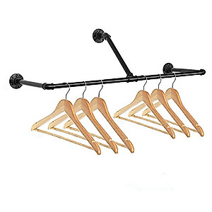 LIANTRAL Wall Mounted Clothes Rack, 32.68-Inch Industrial T-Bar Pipe Coat Hanger Clothing Rack Heavy Duty Garment Rack, Black